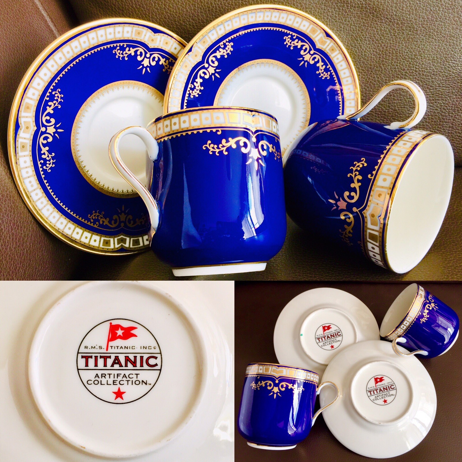 Pair of Rare “Titanic Artefact Collection” Cobalt Blue Porcelain Cups ...