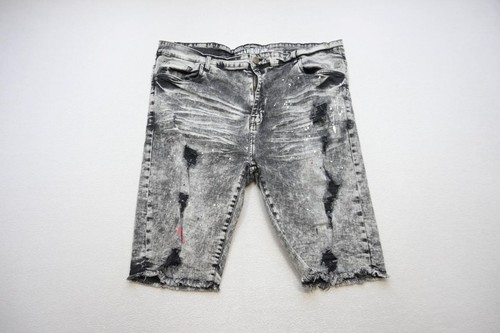 Grindhouse Jean Shorts Jorts Distressed Frayed Gray Wash Denim Stretch ...