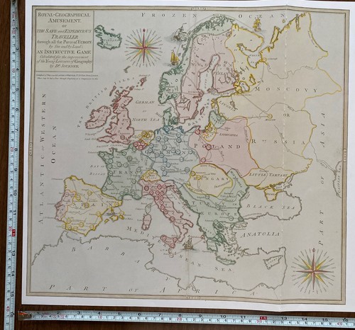 Unique Old Historical Antique rare travel game map of Europe: 1787 ...