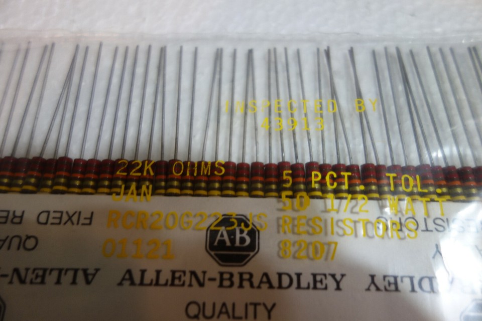 50 ea Allen Bradley Mil Spec 22K 1/2W 5% RCR20G223JS Carbon Comp ...