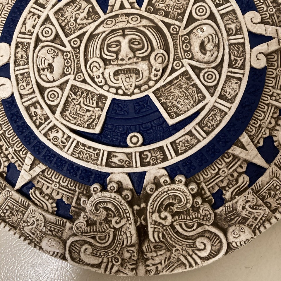 Vintage Mayan Calendar Aztec Sun Stone Malachite Wall Plaque 13.25 ...