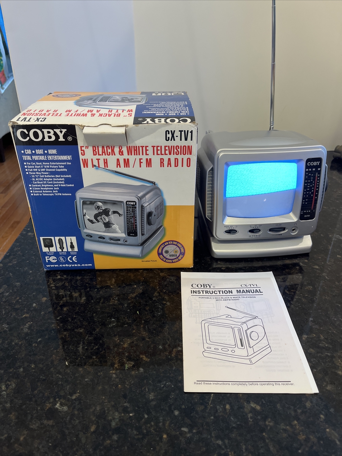 COBY CX-TV1 Compact Portable 5" Black & White Television with AM/FM ...