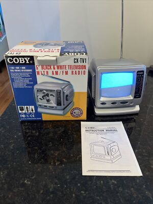 COBY CX-TV1 Compact Portable 5" Black & White Television with AM/FM ...