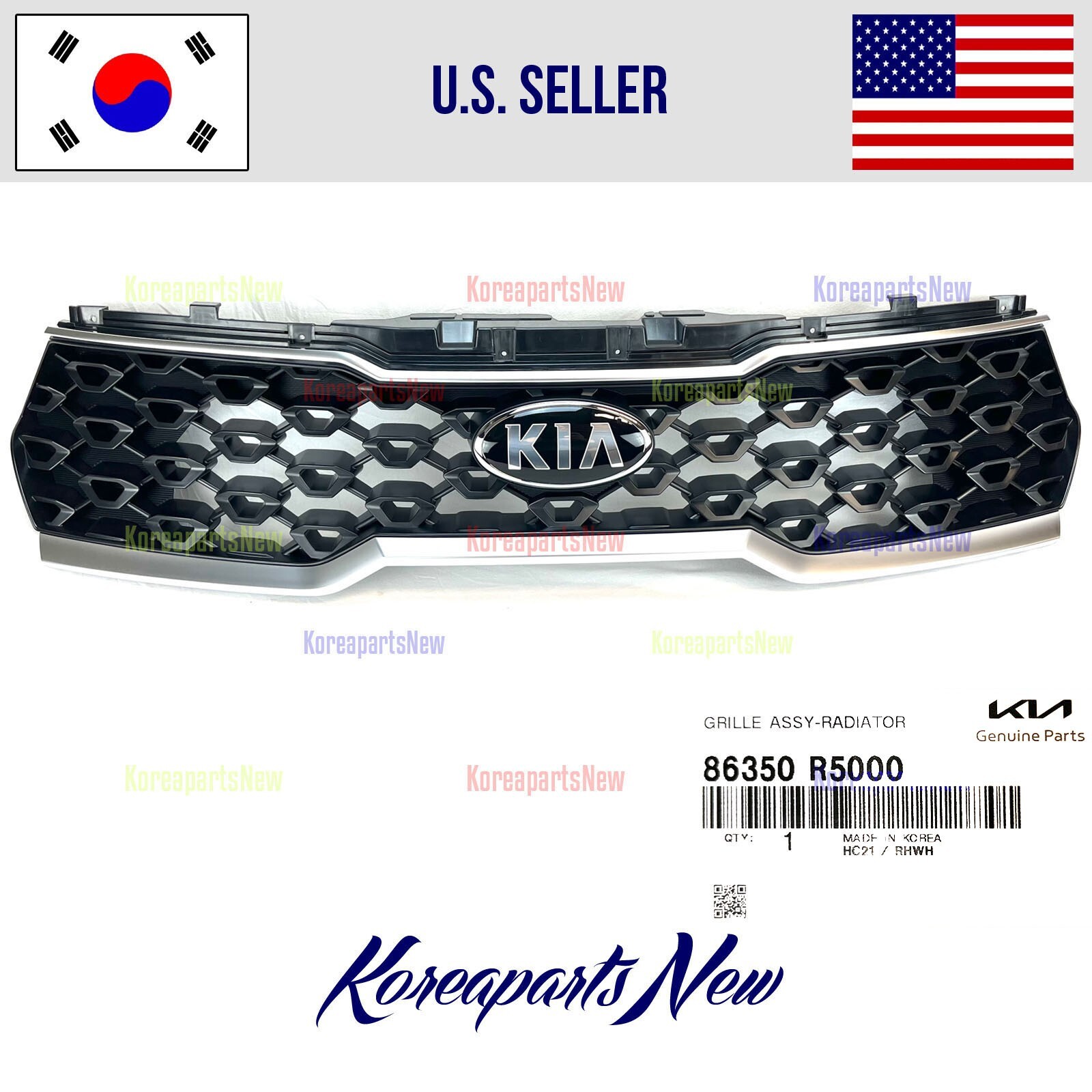 Grille Front Bumper Chrome Molding 86350R5000 + EMBLEM ⭐OEM⭐ Kia ...