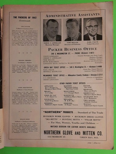 1962 NFL Game Program Baltimore Colts vs Green Bay Packers, November 18 ...