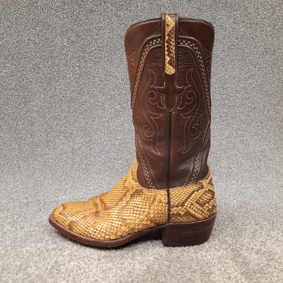 VINTAGE LUCCHESE MENS COWBOY BOOTS EXOTIC SNAKESKIN SIZE 8 D FRENCH TOE ...
