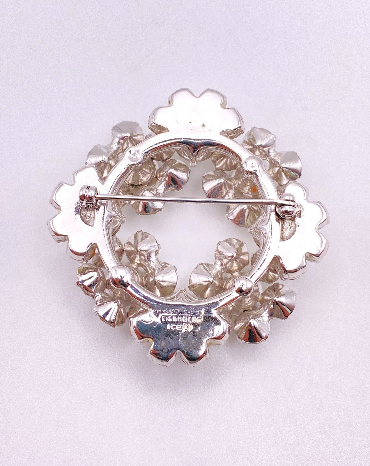 Vintage Eisenberg Ice Wreath Brooch Pin CLEAR Rhinest… - Gem