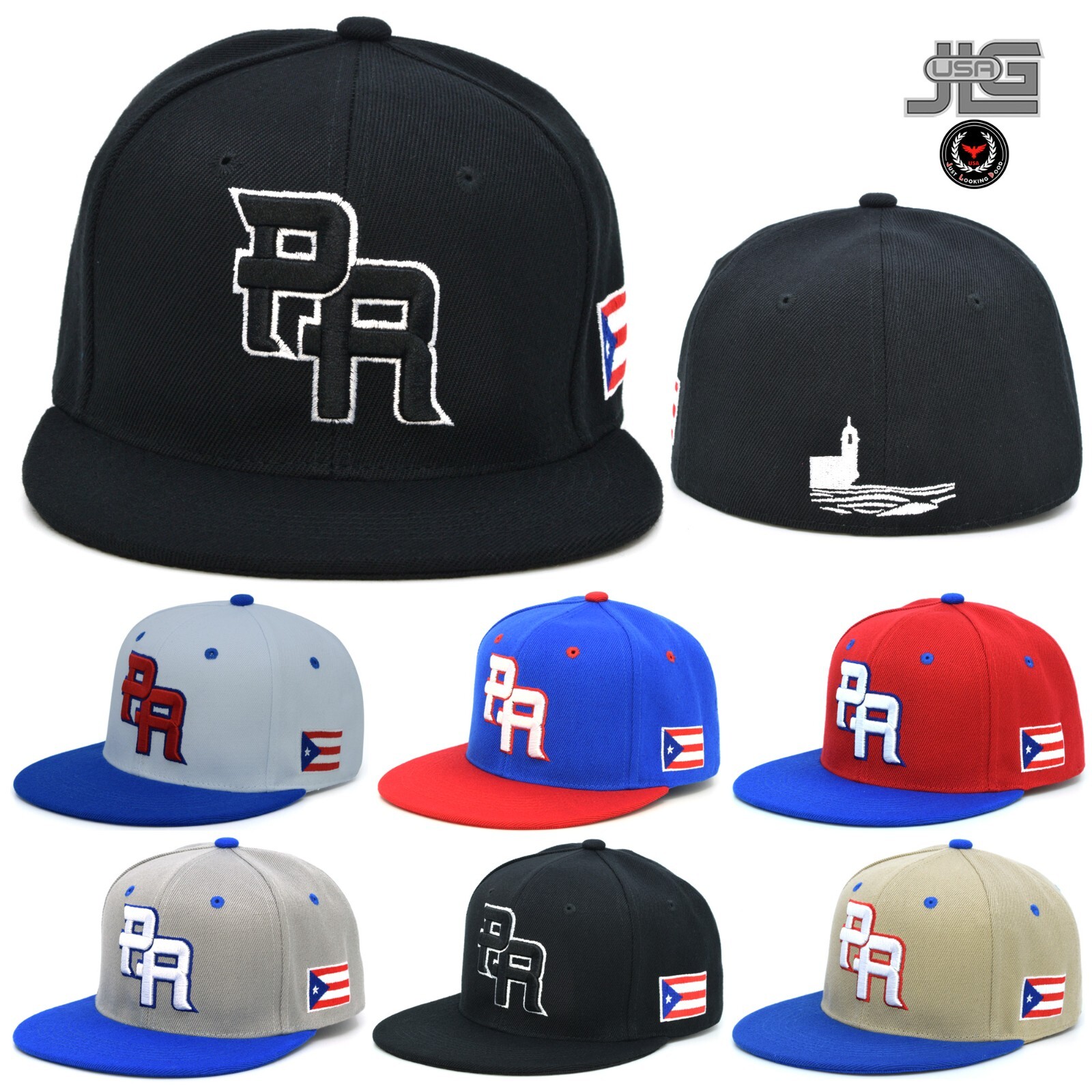 Fitted PR Front Puerto Rico Flag Side El Morro Back Embroidered Hat Cap ...
