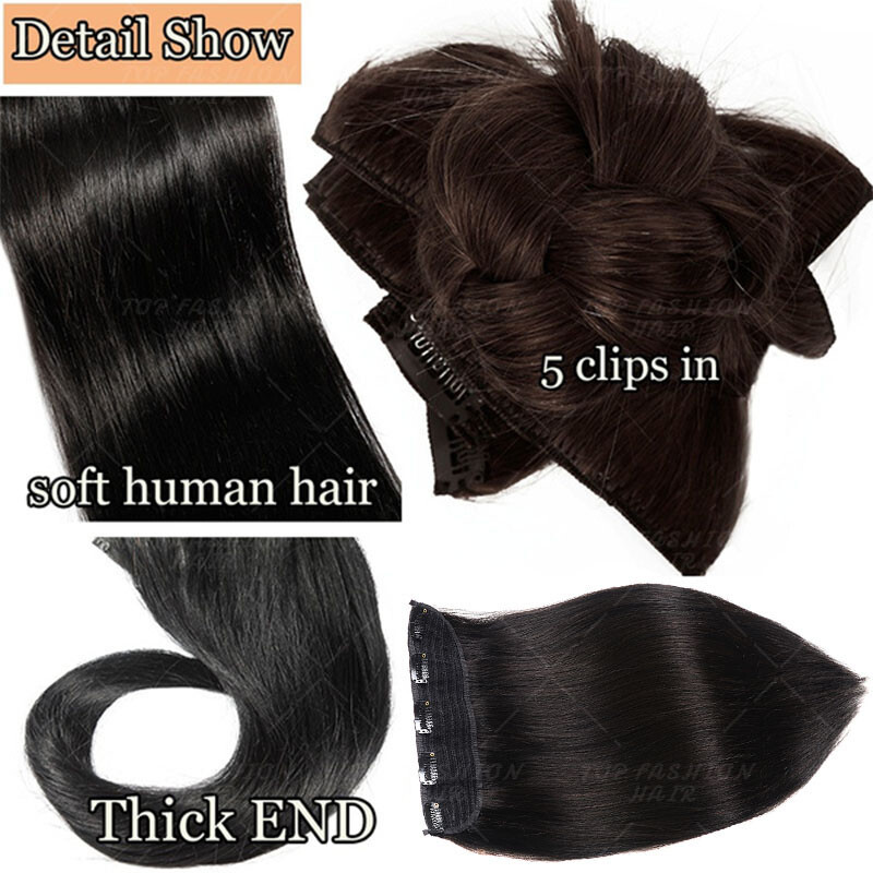 One Piece Clip in 100% Real Remy Human Hair Weft Extensions 3/4 Full ...