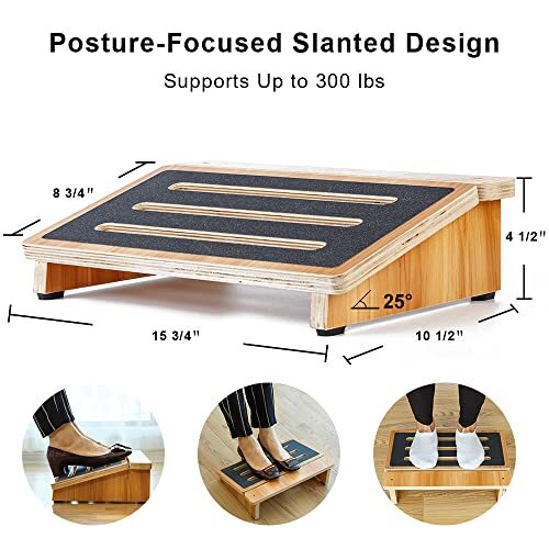 Under Desk Footrest Slanted Nonslip Wooden Step Stool For Home And ...
