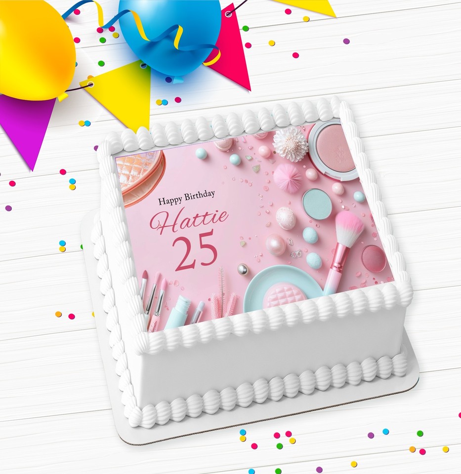 PINK MAKEUP BIRTHDAY PARTY PERSONALISED ICING EDIBLE COSTCO CAKE TOPPER ...