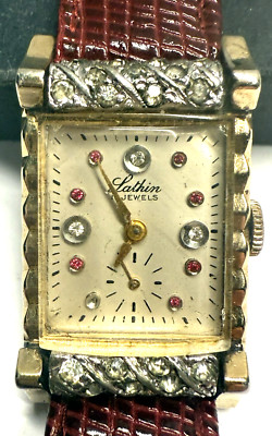 VINTAGE LATHIN STONE ACCENT DIAL & CASE MEN'S TANK WATCH, RUNS,17J ...