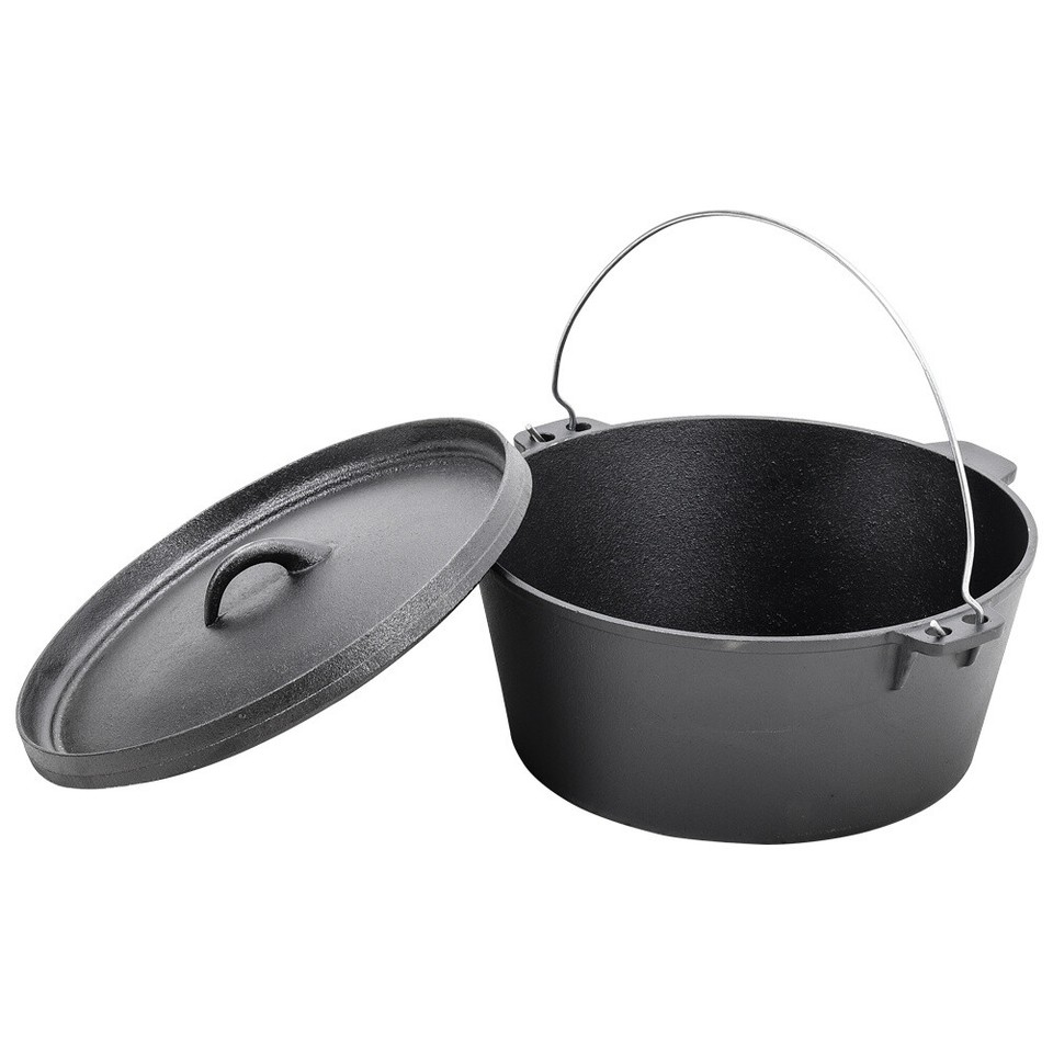 6L Metal Cast Iron Dutch Pot Camping BBQ Hanging Soup Stockpot ...