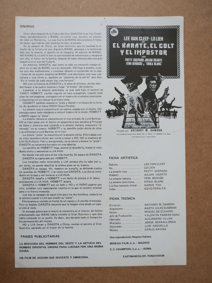 BLOOD MONEY LEE VAN CLEEF rare Spanish press sheet 1974 LIEH LO | eBay