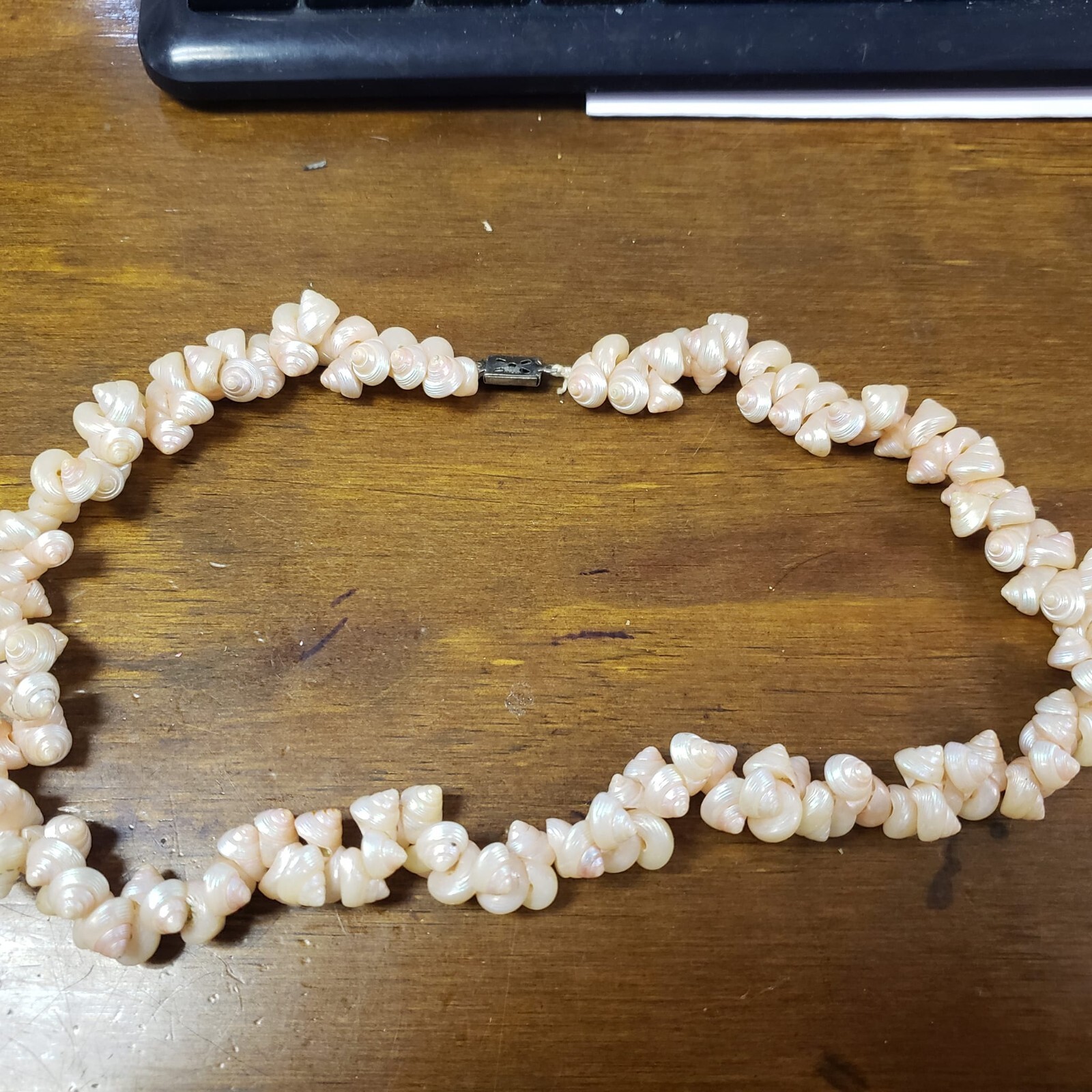 Iridescent Pink Peachy Trochus Shell Necklace sterling silver clasp | eBay