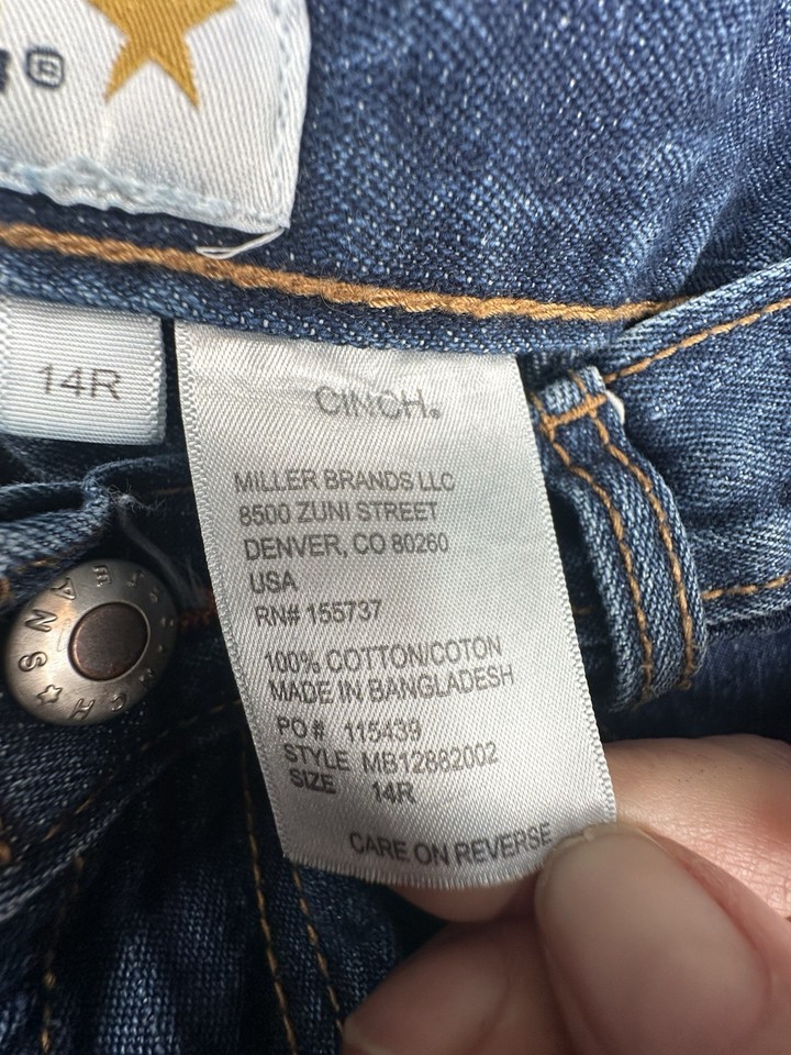 Cinch Jeans Boys 14R (27x28.5) White Label Blue Boot Cut Cowboy Rancher ...