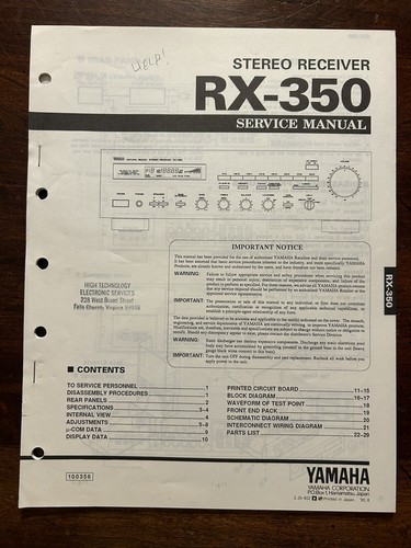 Yamaha RX-350 Stereo Receiver Service Manual Vintage Original Schematic ...