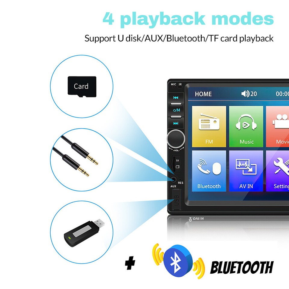 7" Double 2 DIN Car MP5 Player Bluetooth Touch Screen Stereo Radio With ...