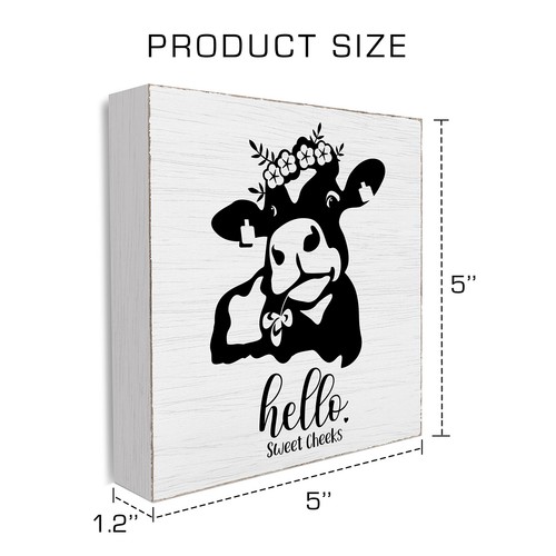 5 x 5" Hello Sweet Cheeks Cow Black Wood Block Plaque Box Signs fit ...