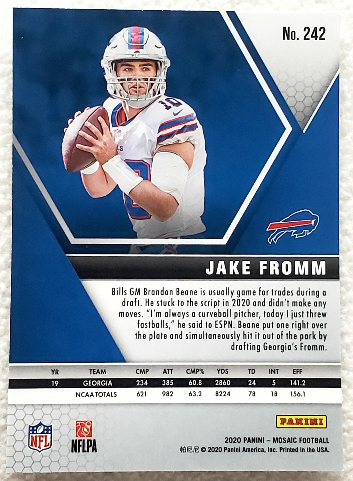 Jake Fromm 2020 Panini Mosaic RC Base Rookie #242 BUFFALO BILLS | eBay