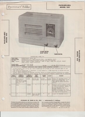 1949 PACKARD-BELL Model 100 AM Radio Service Manual SAMS Photo Fact A6 ...