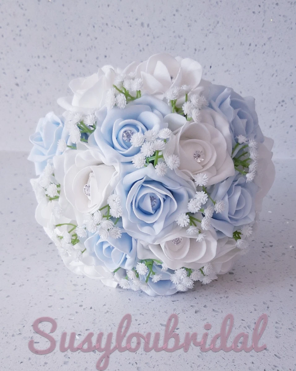White Roses With Blue Tips Bouquet