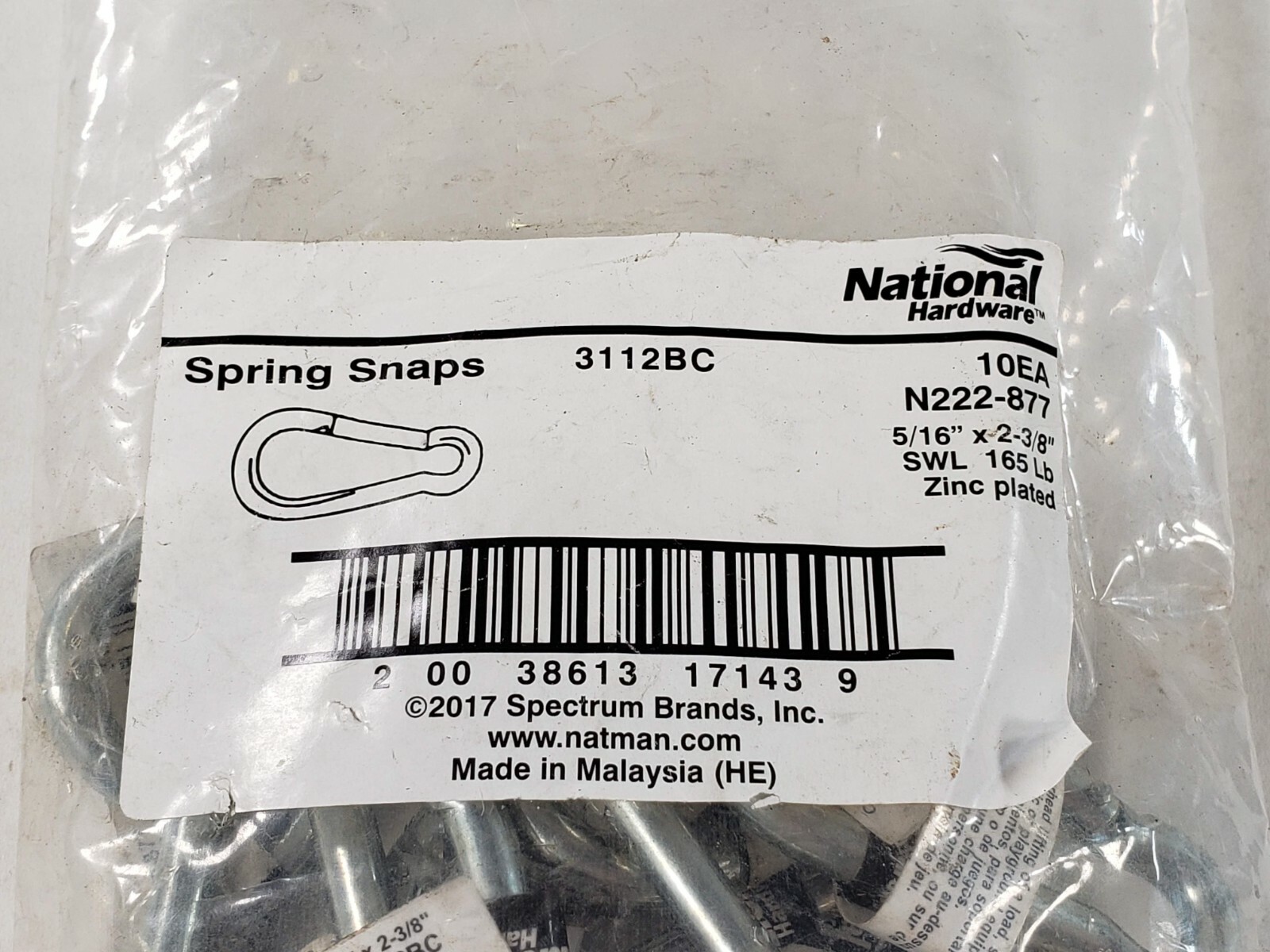 Pack Of 10 National Hardware N222-893 Spring Snaps 3112BC Zinc Plated 5 ...
