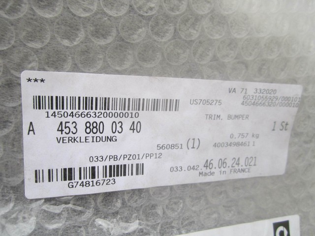 SMART FORTWO Coupe 453 Rear Bumper Bottom Section Trim A4538800340 ...