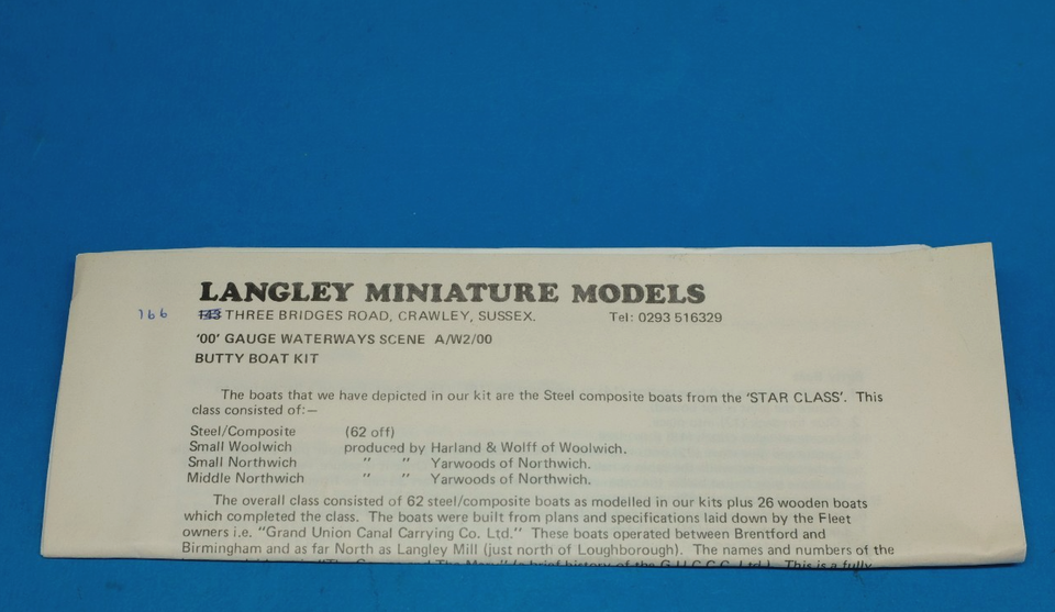 Langley Models Waterways Scene Butty Boat Canal barge A/W2/00 OO gauge ...