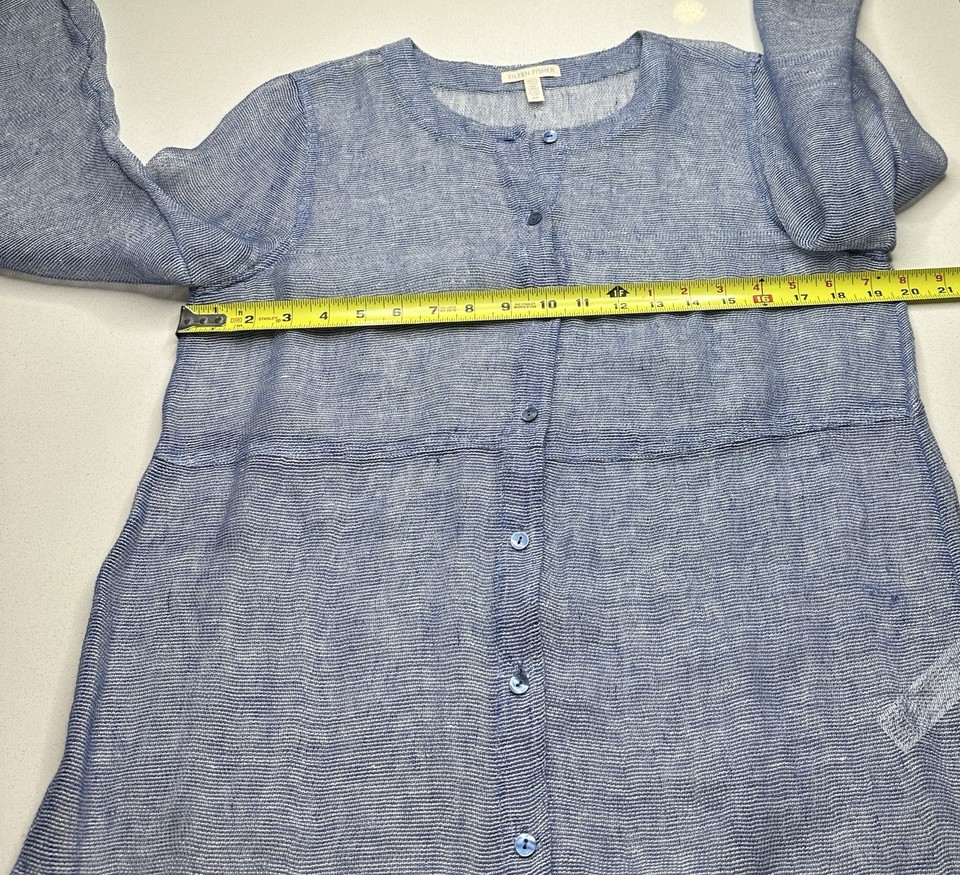 Eileen Fisher Linen Nylon Loose Weave Tunic Button Up Long Sleeve Sheer ...