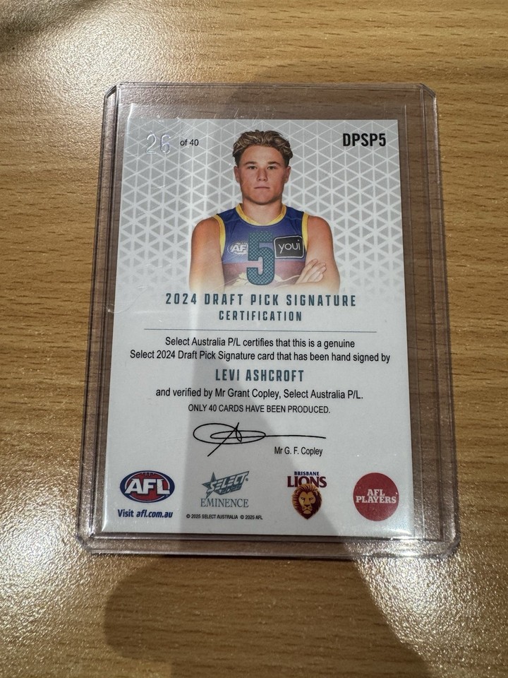 2025 AFL EMINENCE LEVI ASHCROFT DRAFT PICK SIGNATURE PLATINUM 26/40 ...