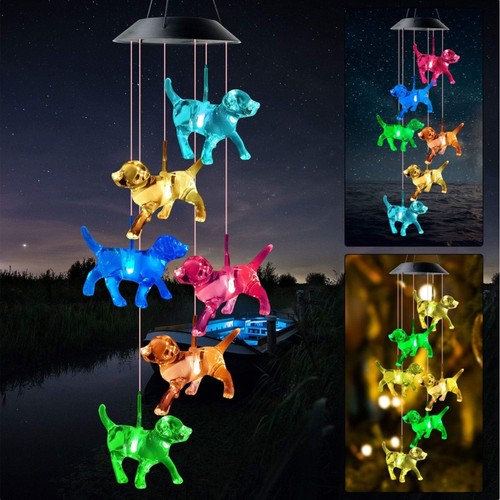 Enchanting Solar Dog Wind Chimes with Color-Changing LED Lights for ...