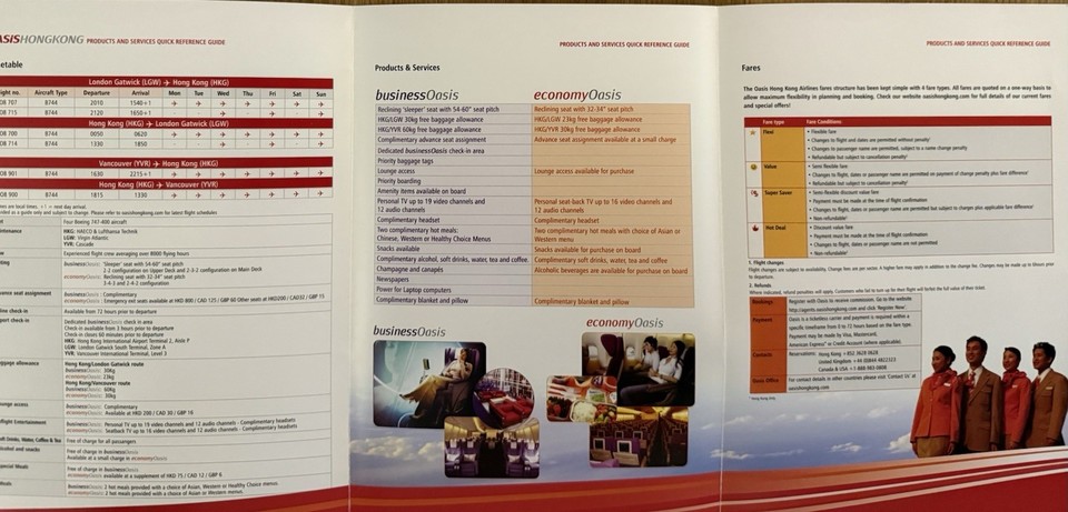 2007 OASIS HONGKONG AIRLINES B747 BROCHURE STEWARDESS TIMETABLE | eBay