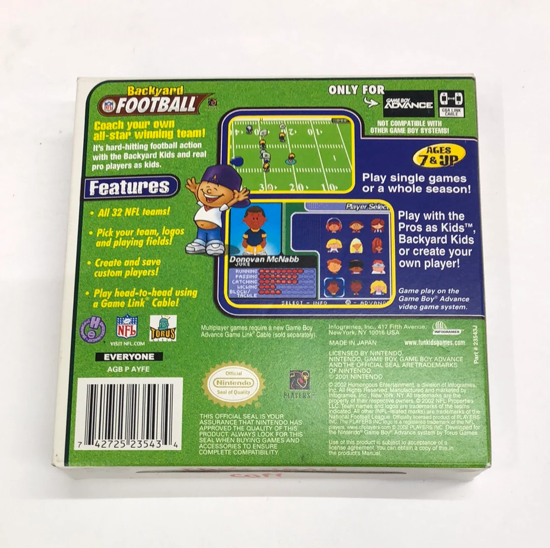 GBA - Backyard Football Nintendo Gameboy Advance Complete #2697 ...
