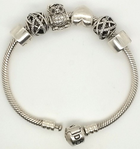 PANDORA Sterling Silver 925 ALE Charm Bracelet With 4 Charms 26.5 Grams ...