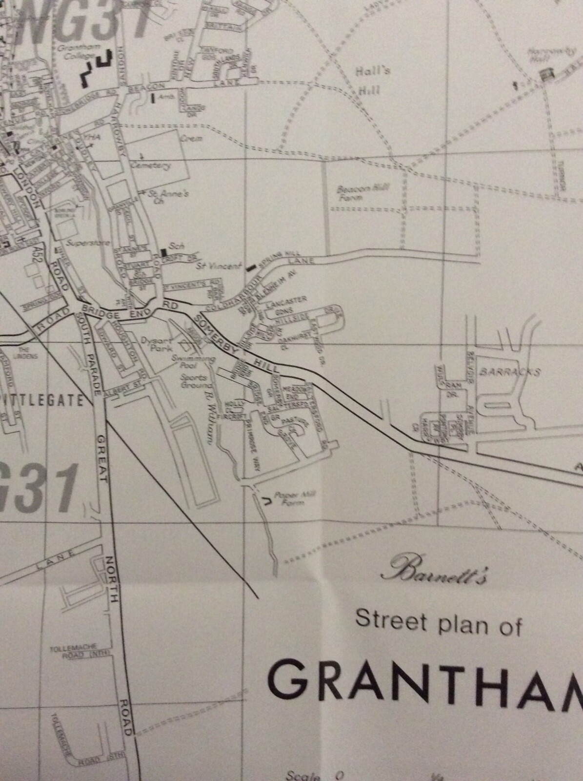 Grantham Long Bennington with ROAD MAP of LINCOLNSHIRE fold out street ...
