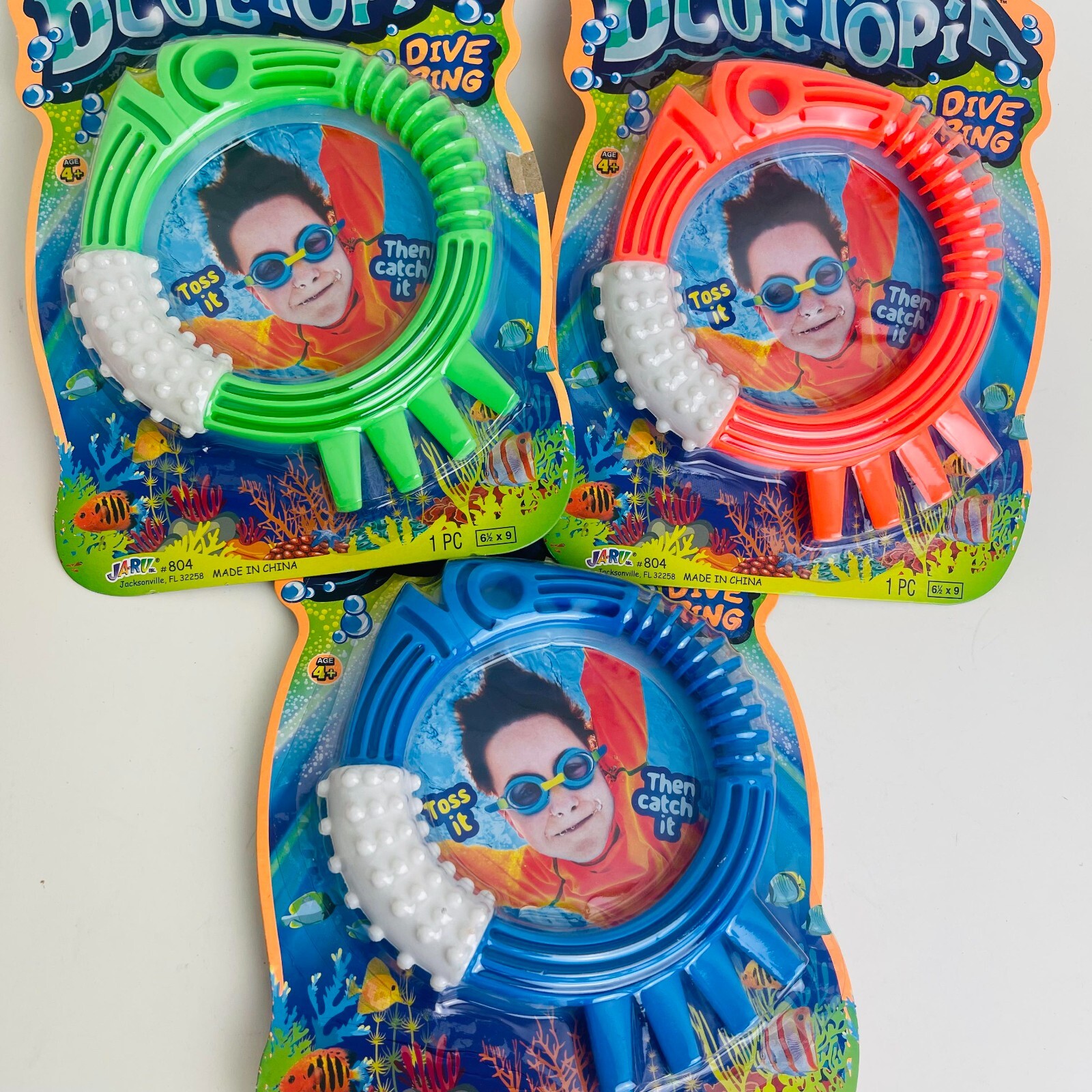 Lot of 3 Bluetopia Dive Diving Rings Easy Grip Pool Toys Blue & Green ...