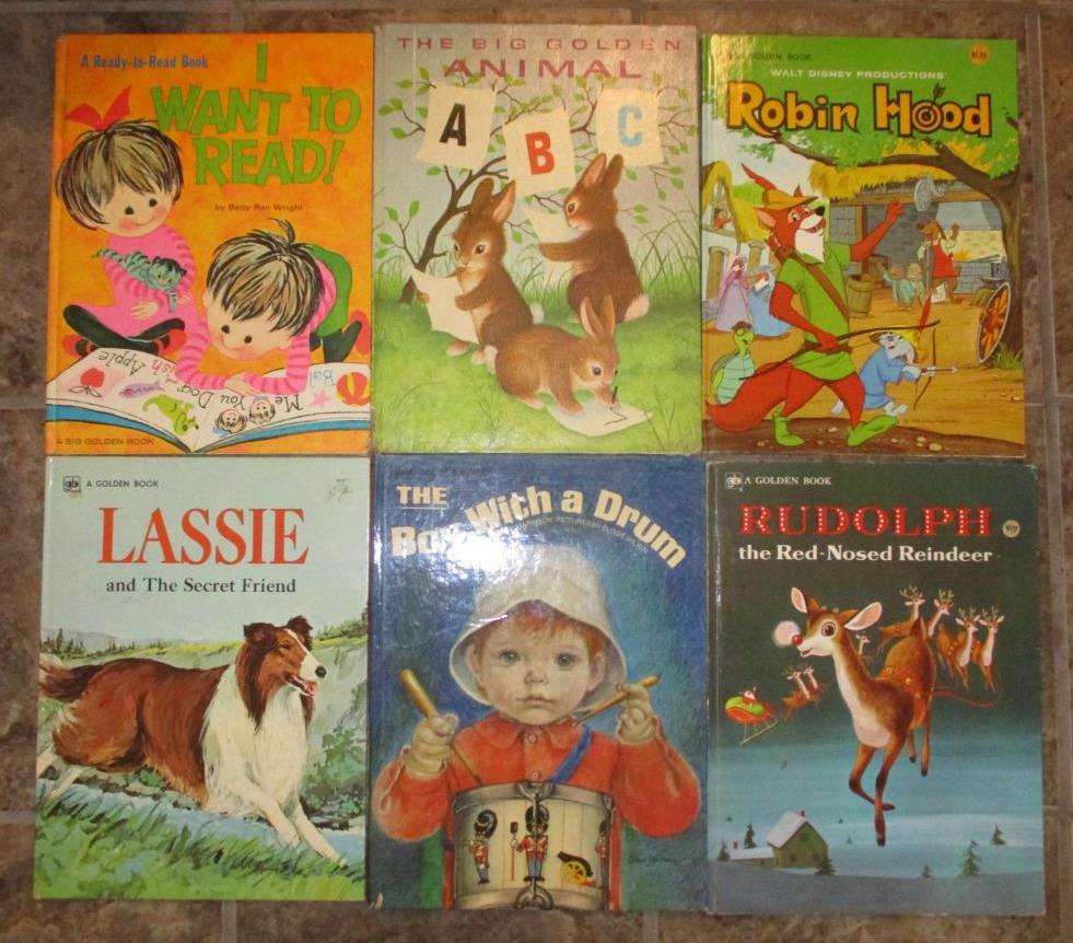 Vtg Lot of Big Golden Books Lassie Boy with a Drum Rudolph Robin Hood ...
