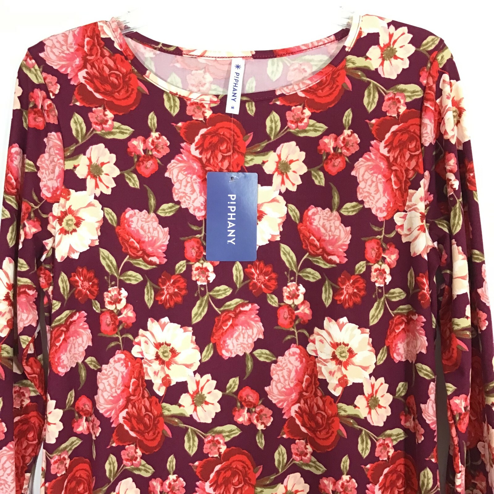 Piphany Vanderbilt / Red Long Sleeve Floral Maxi Dress w Side Slits ...