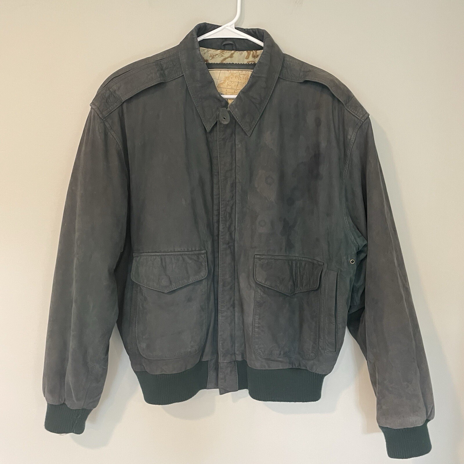 Vintage Global Identity G-III Leather Bomber Jacket Green Lined Zip Up ...