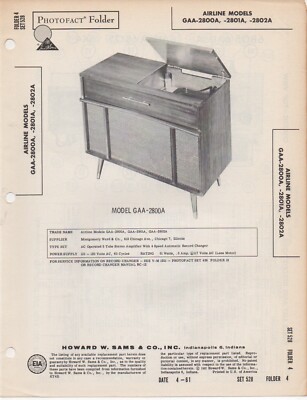1961 AIRLINE GAA-2800A PHONOGRAPH AMPLIFIER SERVICE MANUAL PHOTOFACT ...