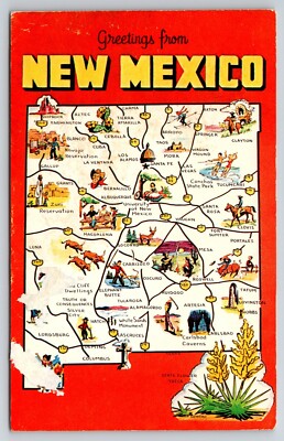 Greetings from New Mexico Yellow Block Letter Road Map Postcard LC04 ...