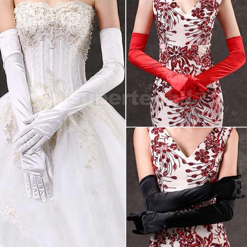 Ladies Long Satin Gloves Opera Costume Bridal Party Prom Wedding Womens ...