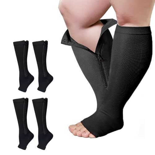 2 Packs Plus Size Compression Socks with Zipper, Knee High 15-20mmHg ...