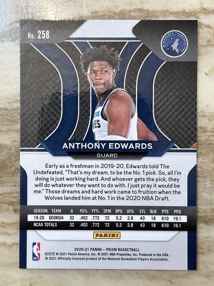 Anthony Edward’s 2020-2021 Panini Prizm Base Rookie Card | eBay