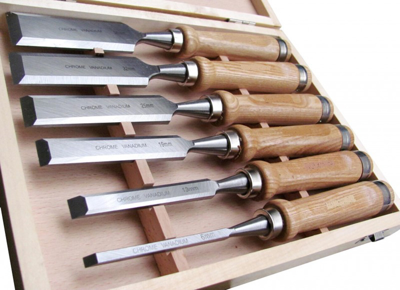 6 Stechbeitel-Set aus CV Profi Stemmeisen Stecheisen Beitel Holz ...