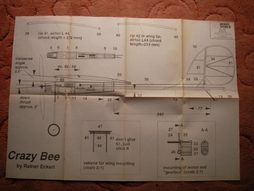 RC Model World Plans of the Crazy Bee a slow fly model of 870 mm ...