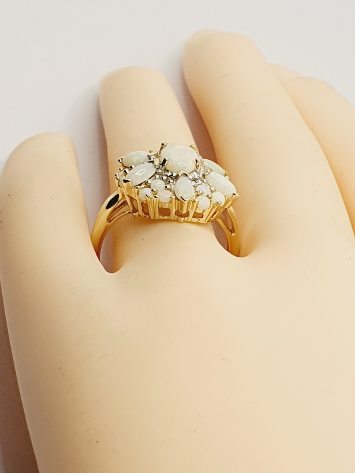 Fancy Big 9ct Opal & Diamond Multi Rows Cluster Ring Yellow Gold 375 Size O | eBay UK