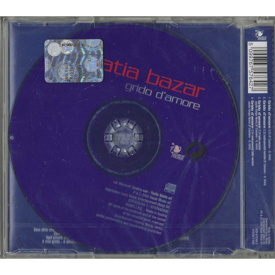 Matia Bazar CD 'S Single Grido D'Amore / Bazar Music – BZR67577642 ...