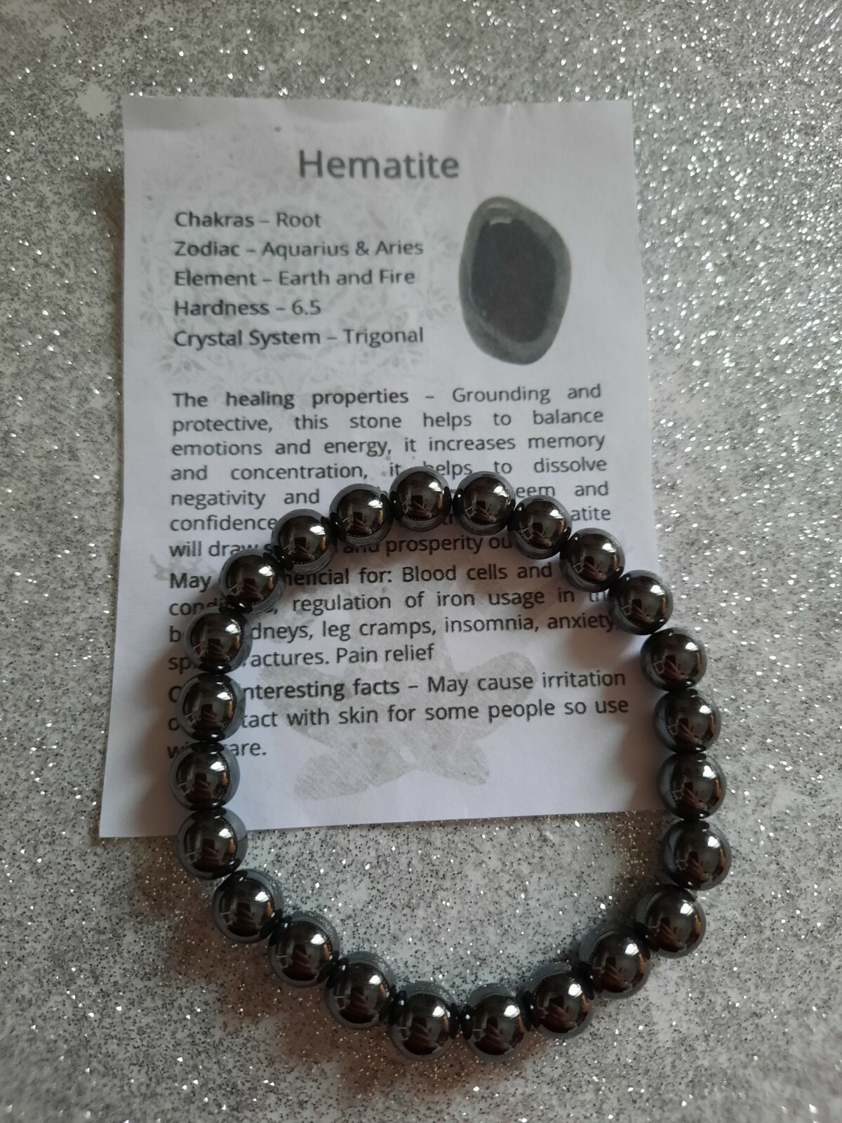 Hematite Bracelet With Free Gift And Crystal Healing Information Guide ...